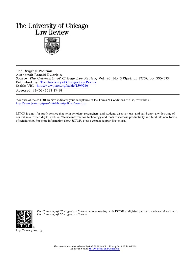Dworkin on Rawls' Original Position | PDF | John Rawls | Precedent