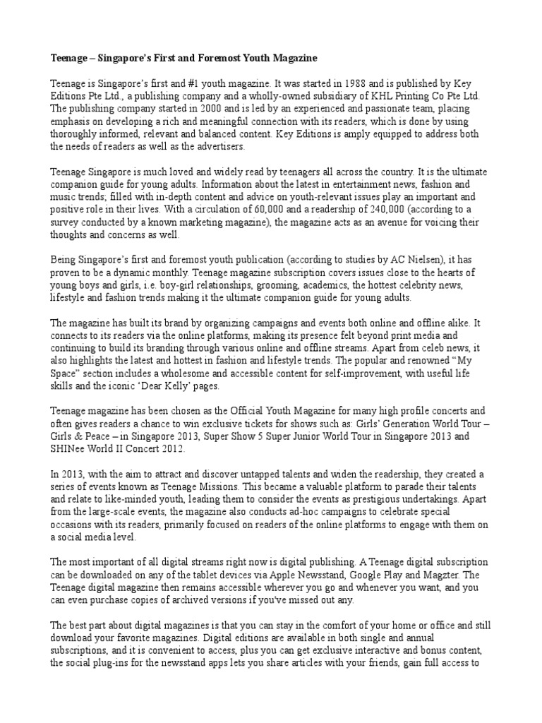 Teenage - Singapore's First and Foremost Youth Magazine | PDF ...