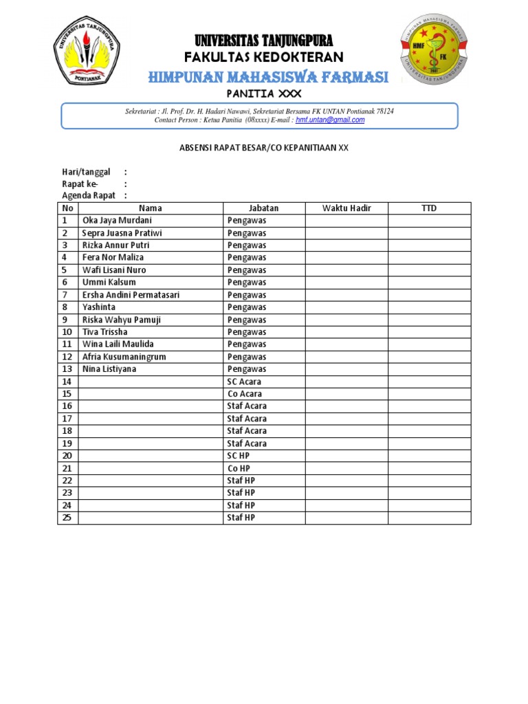 Contoh Format Absensi Rapat | PDF