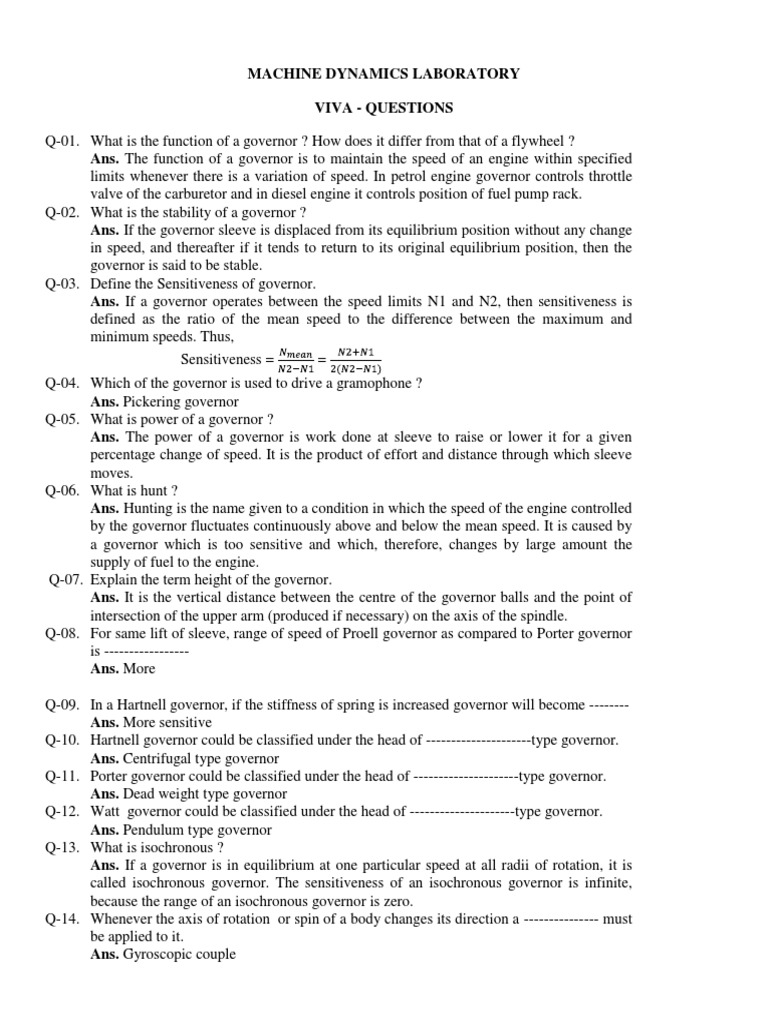 Machine Dynamics Laboratory Viva Questions: An In-Depth Review of Key ...