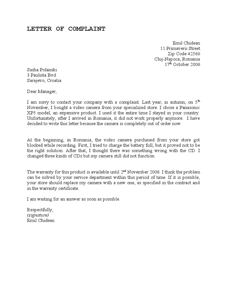 Letter of Complaint | PDF | Business | Computers