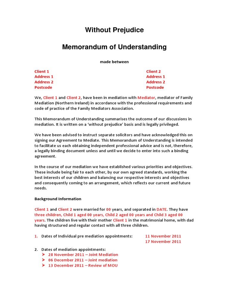 Mou Template Draft | PDF | Best Interests | Memorandum Of Understanding