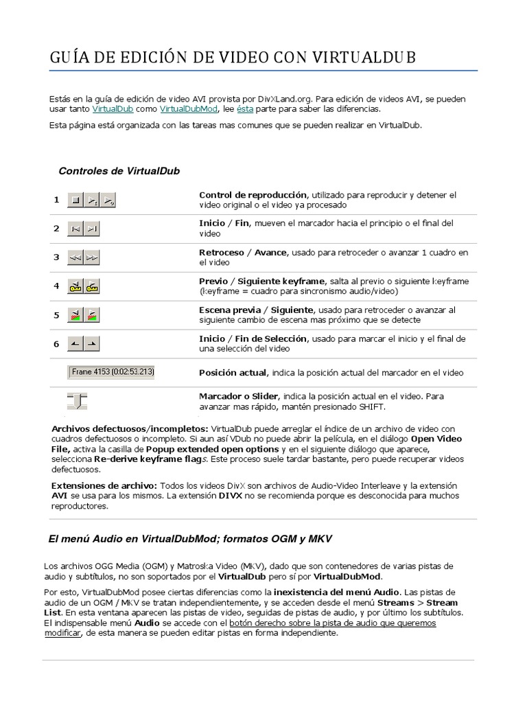 Guía de Edición de Video Con VirtualDub | PDF | Códec | Mp3