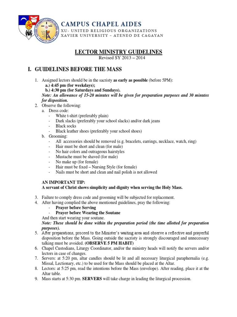 Lector Ministry Guidelines 2013-2014 | PDF | Mass (Liturgy) | Altar