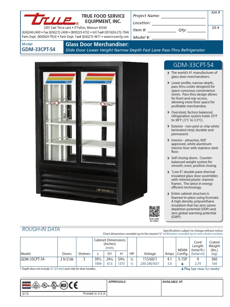 True GDM 33CPT 54 Merchandiser | PDF | Door | Refrigerator