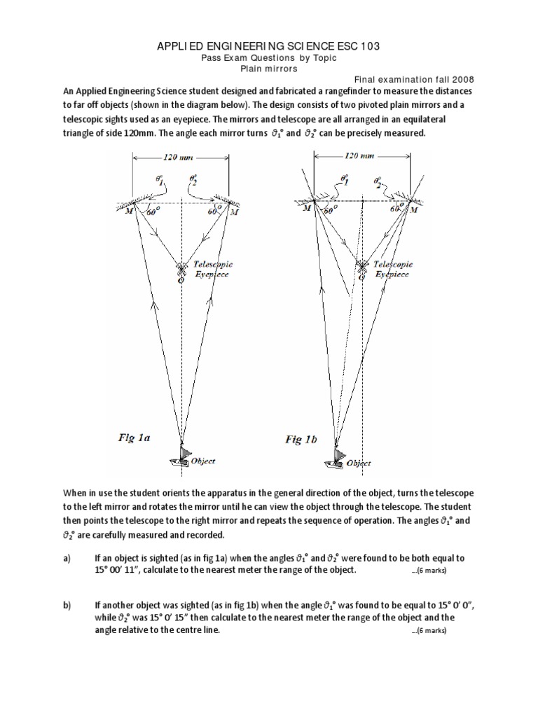 Final Exam Questions #1 - Plain Mirrors | Mirror | Angle