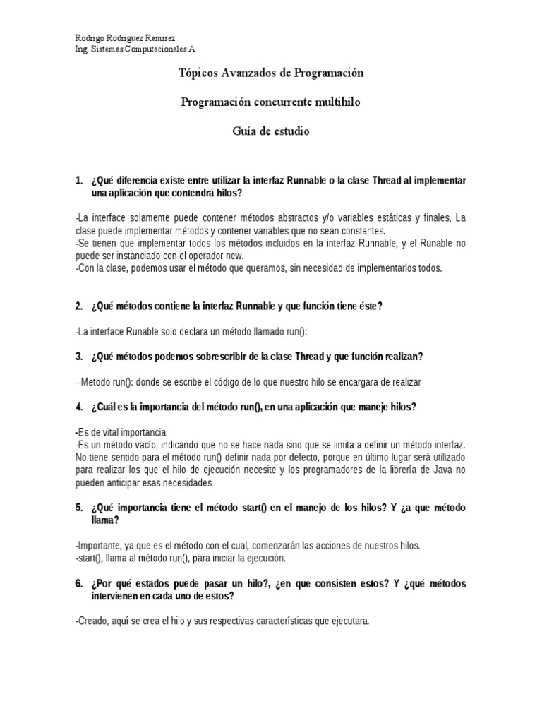 Cuestionario Threads | PDF | Hilo (Computación) | Desarrollo de software