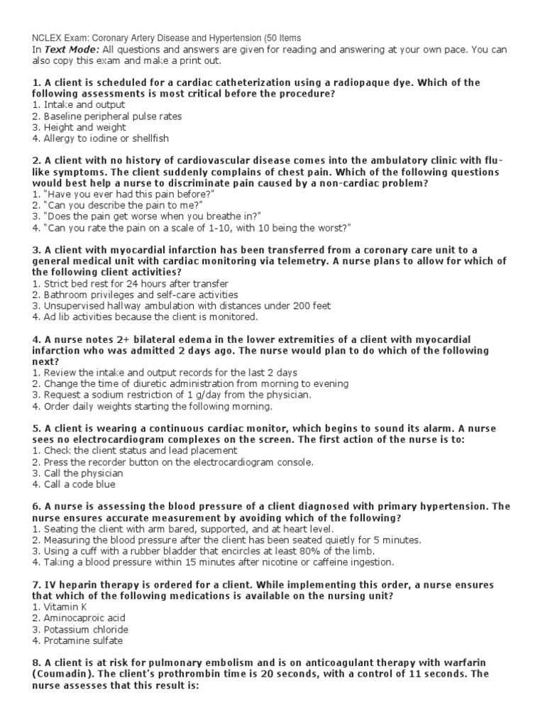 NCLEX Practice Exam | PDF | Angina Pectoris | Heart