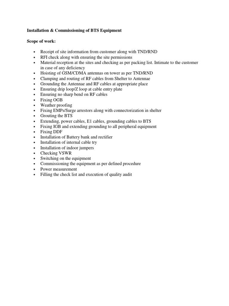 BTS Equipment Installation Guide | PDF | Broadcast Engineering ...