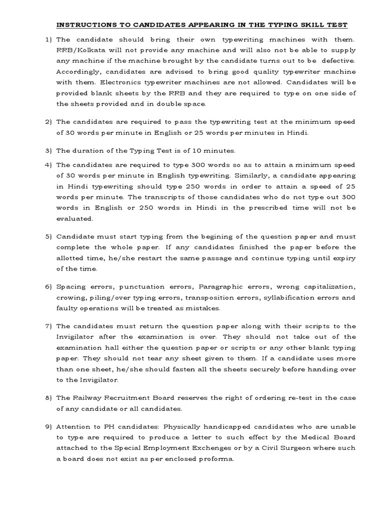 Instructions To Candidates Appearing in The Typing Skill Test | PDF ...