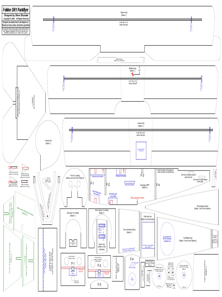 Fokker DR1 Plans (Parts Templates Non-Tiled) | PDF | Flight Control ...