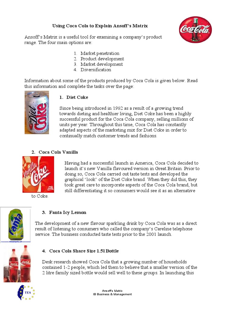 Ansoff and Coca Cola | Coca Cola | Cola