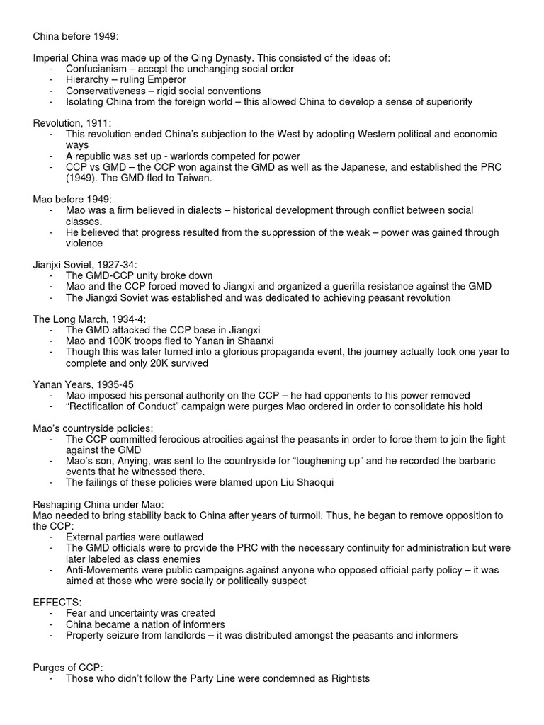 Mao's China Notes Edexcel AS Level Notes | PDF | Cultural Revolution ...