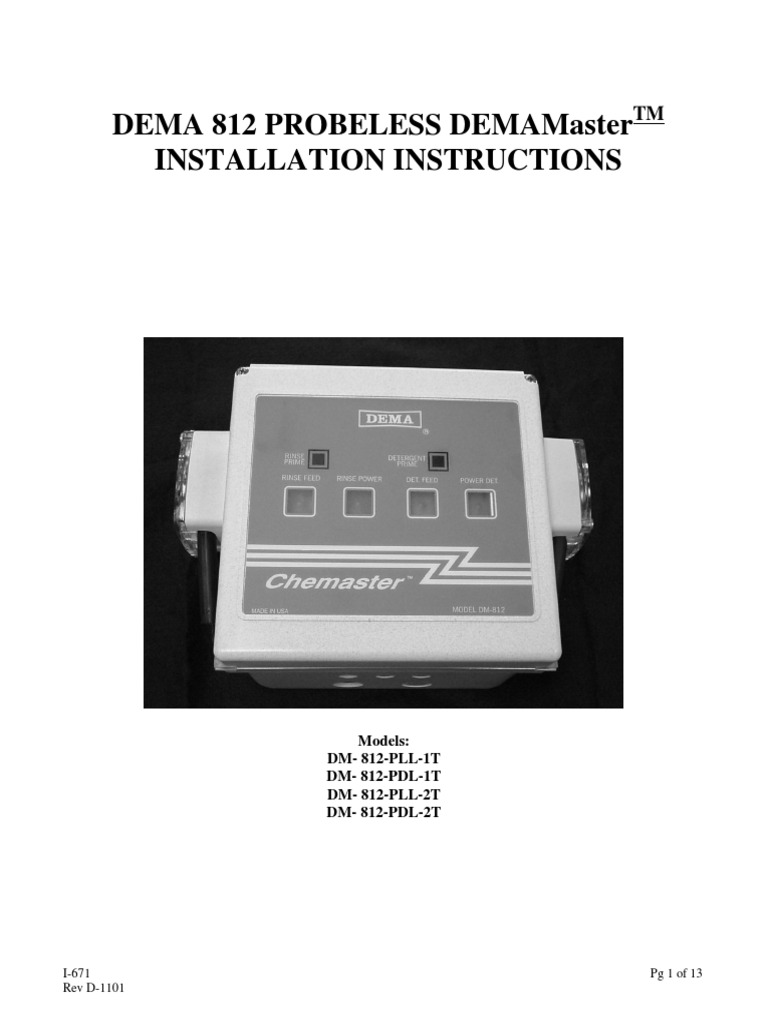Installation Instructions for the DEMA DEMAMaster Probeless Series ...