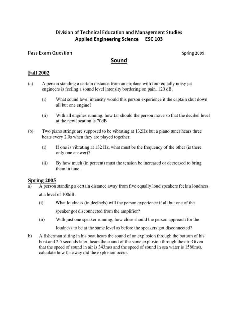 ESC Exam Questions on Sound Concepts | PDF | Loudspeaker | Sound