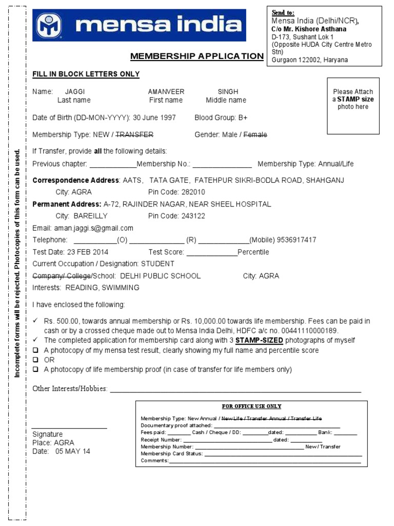 Mensa Form | Download Free PDF | Science | Technology (General)