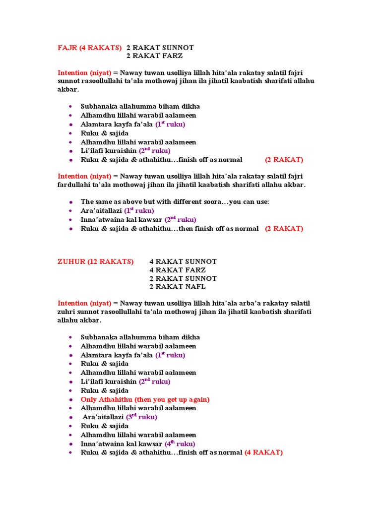 Farz and Sunnah Namaz Rakat Guide | PDF | Salat