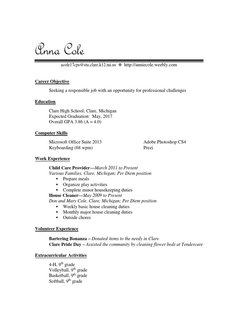 Anna Cole's Resume and Career Goals | PDF
