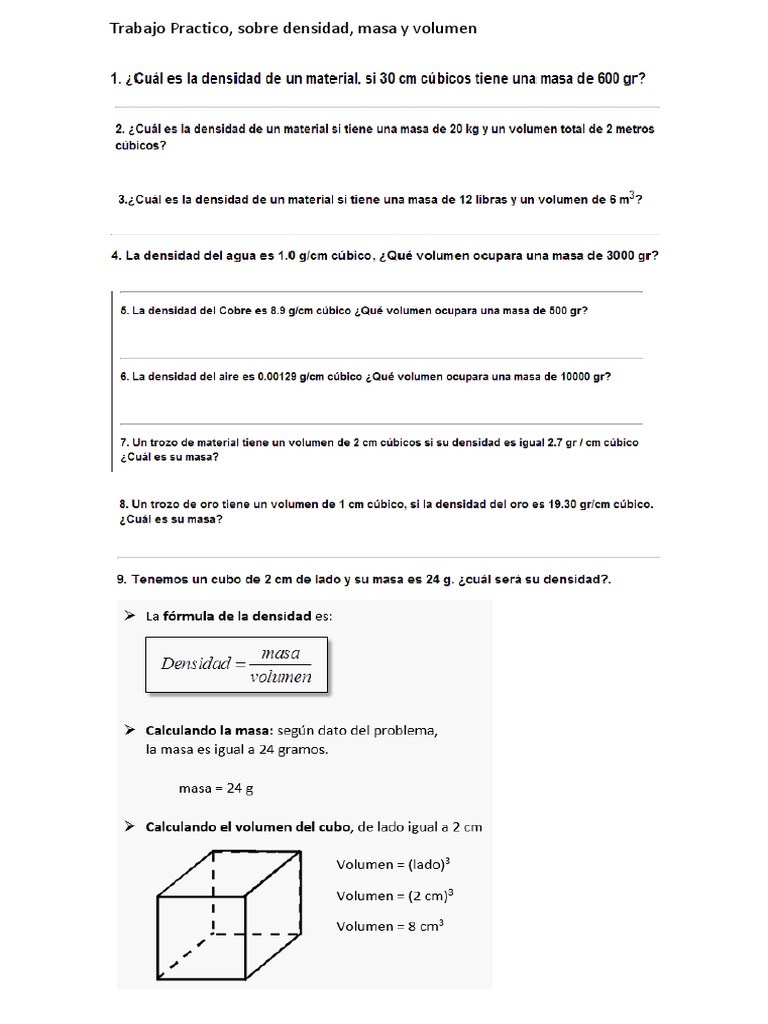 Densidad, Masa y Volumen: Trabajo Práctico | PDF