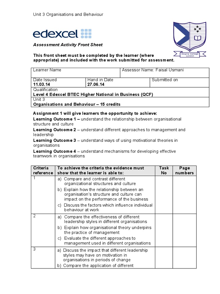 Assignment Organization Behaviour | PDF | Motivation | Motivational