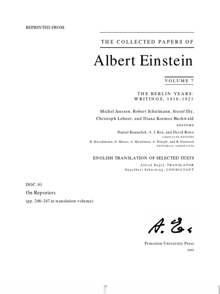 THE COLLECTED PAPERS OF Albert Einstein | PDF