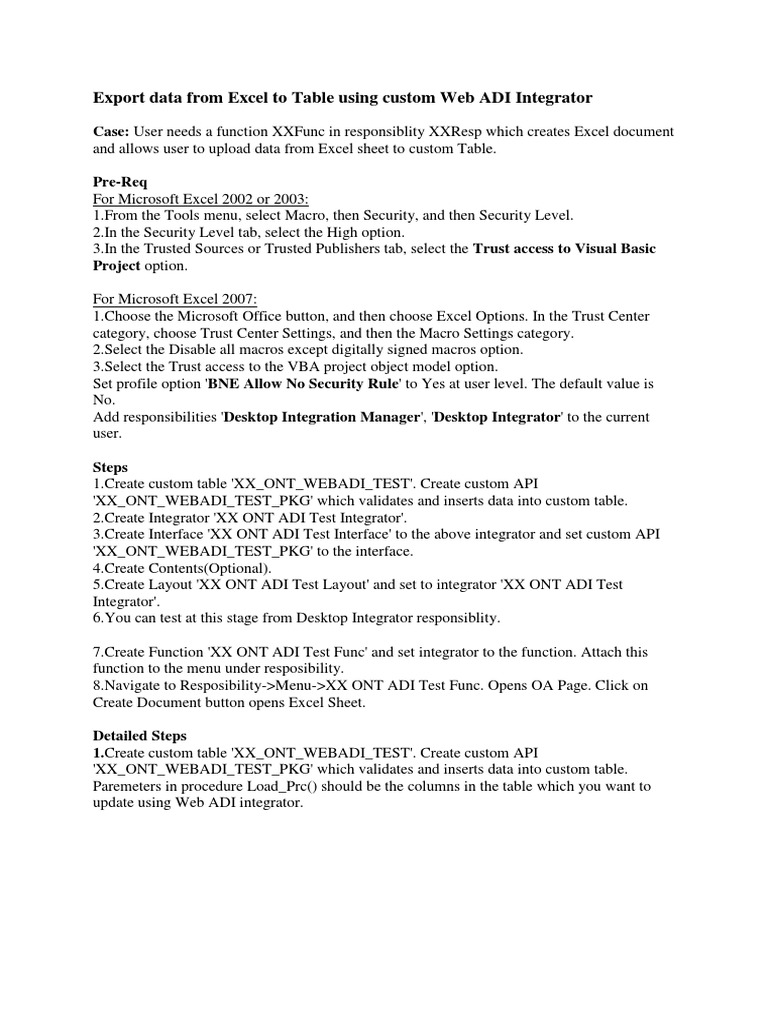 Export Data From Excel To Table Using Custom Web ADI Integrator | PDF | Microsoft Excel ...