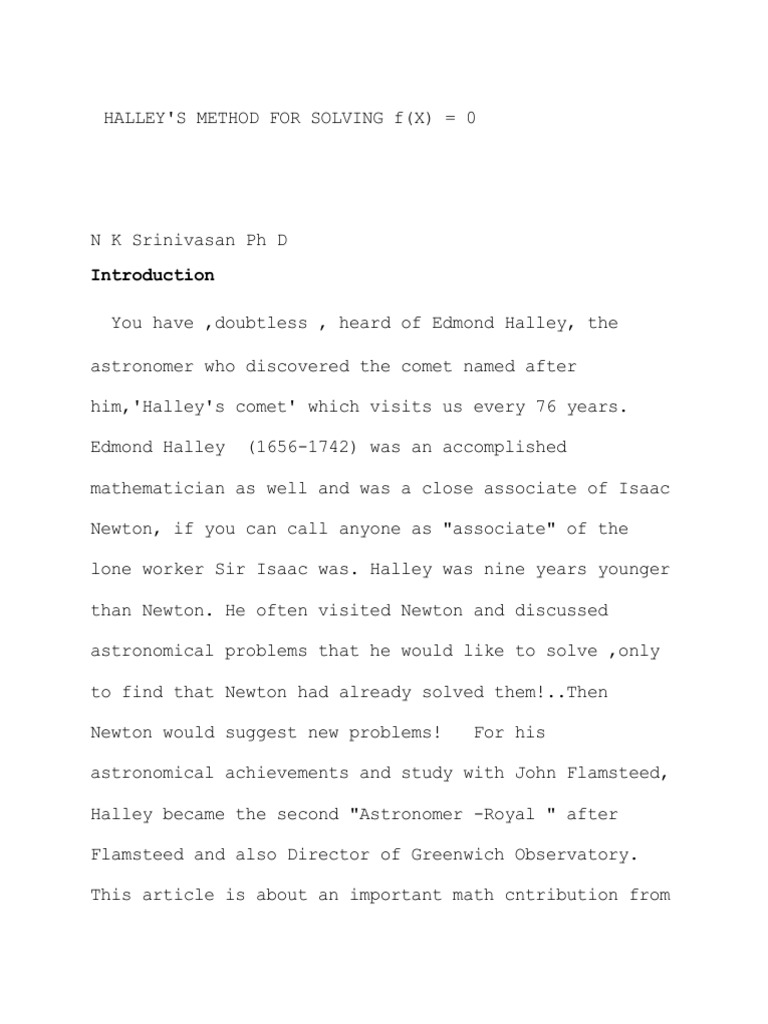 Halley's Method and Newton-Raphson For Solving F (X) 0 | PDF ...
