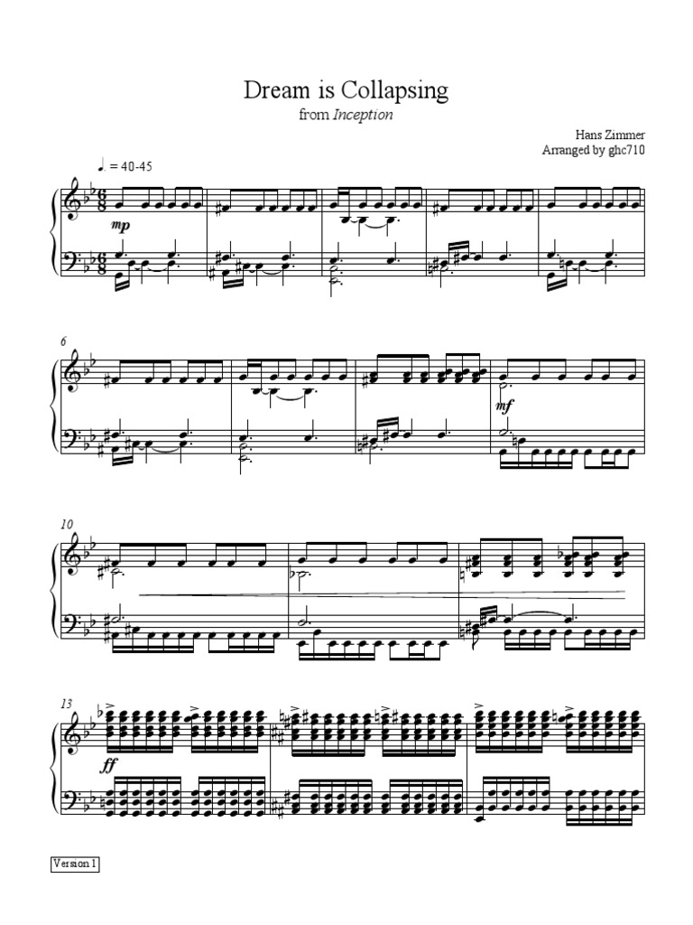 Hans Zimmer - Inception - Dream Is Collapsing (Arranged by ghc710) PDF | PDF