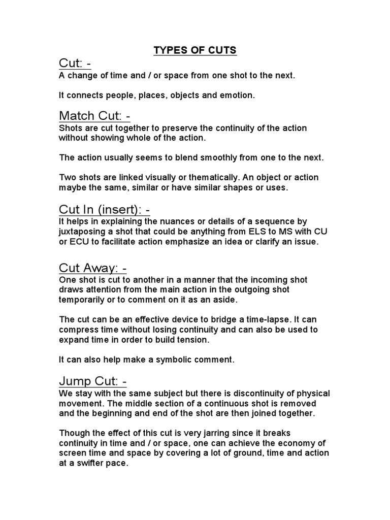 Types of Cuts | PDF | Neuropsychological Assessment | Psychological ...
