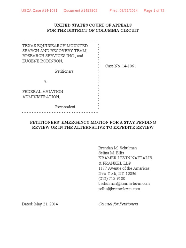 Emergency Motion To Stay | PDF | Rulemaking | Federal Aviation ...