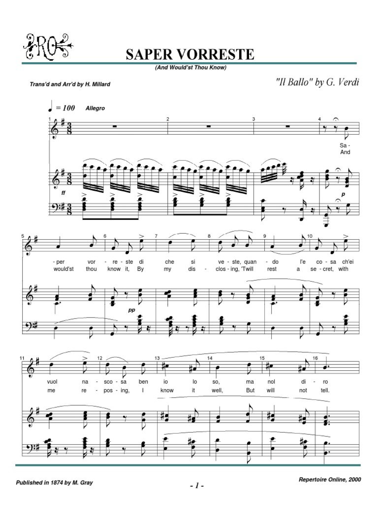 Verdi - Saper Vorreste | PDF