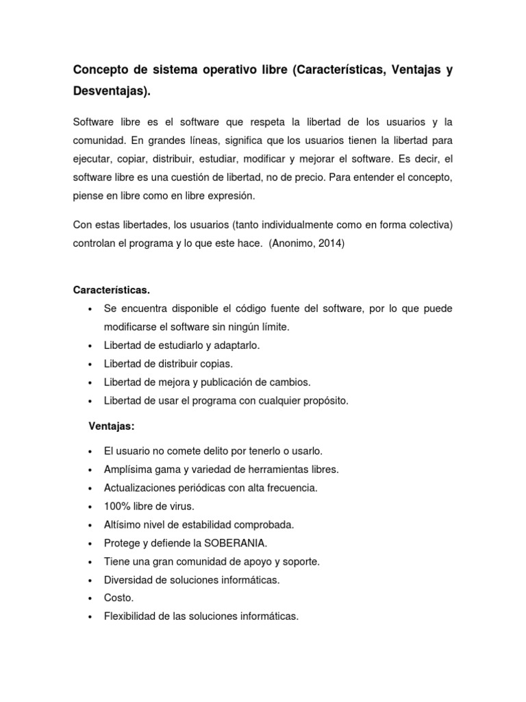 Concepto de Sistema Operativo Libre | PDF | Software libre | Distribución de Linux