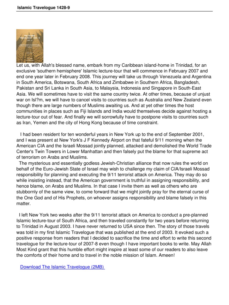 110 Islamic Travelogue 1427 8 - Imran Hosein | PDF | September 11 Attacks | Israel