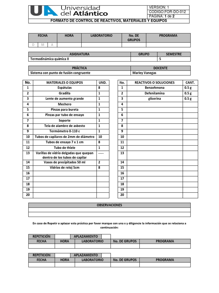 Formato Control de Reactivos Materiales y Equipos