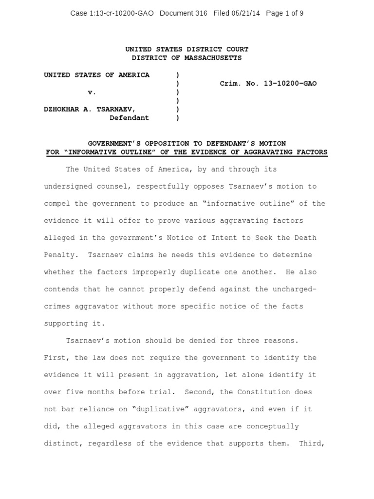 316 Govt Opposition To Defendant's Motion For Informative Outline of ...