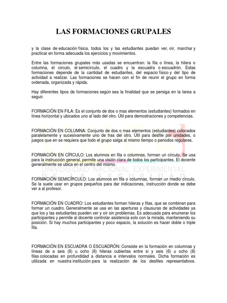 Tipos de Formaciones Grupales en Educación Física | PDF | Movimiento ...