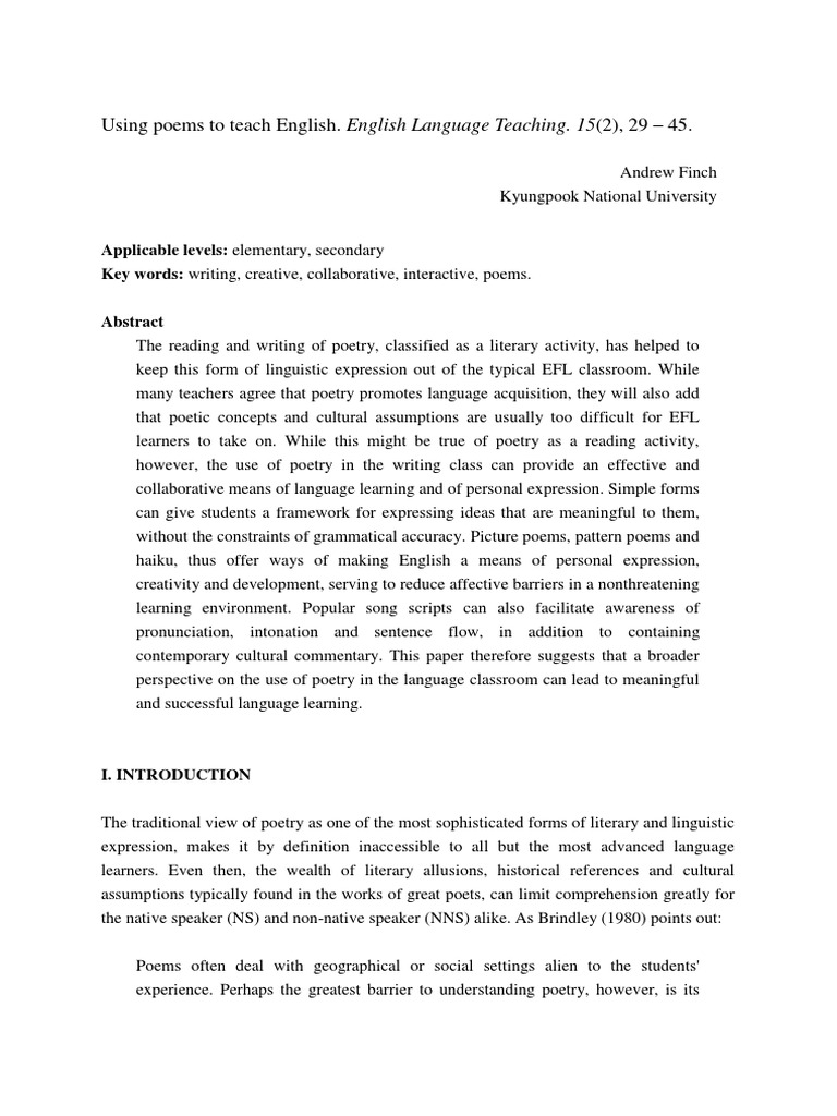 Poems | PDF | English As A Second Or Foreign Language | Poetry