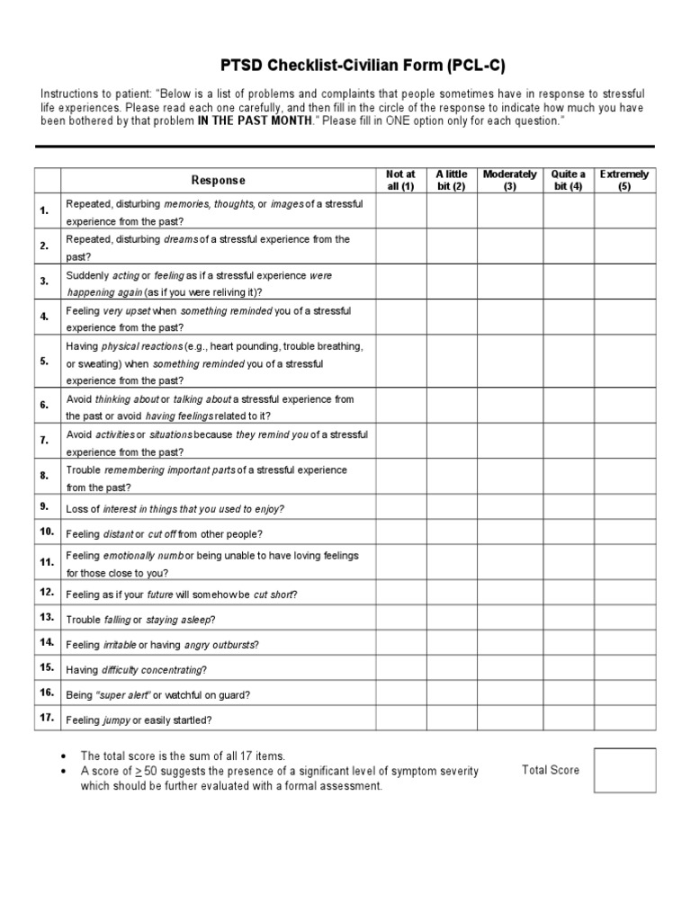 PTSD Checklist-Civilian Form (PCL-C) : Response | PDF