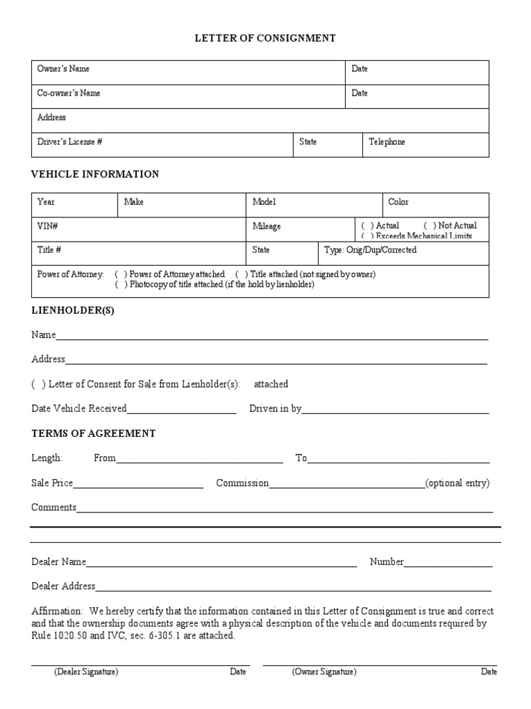 Letter of Consignment | PDF