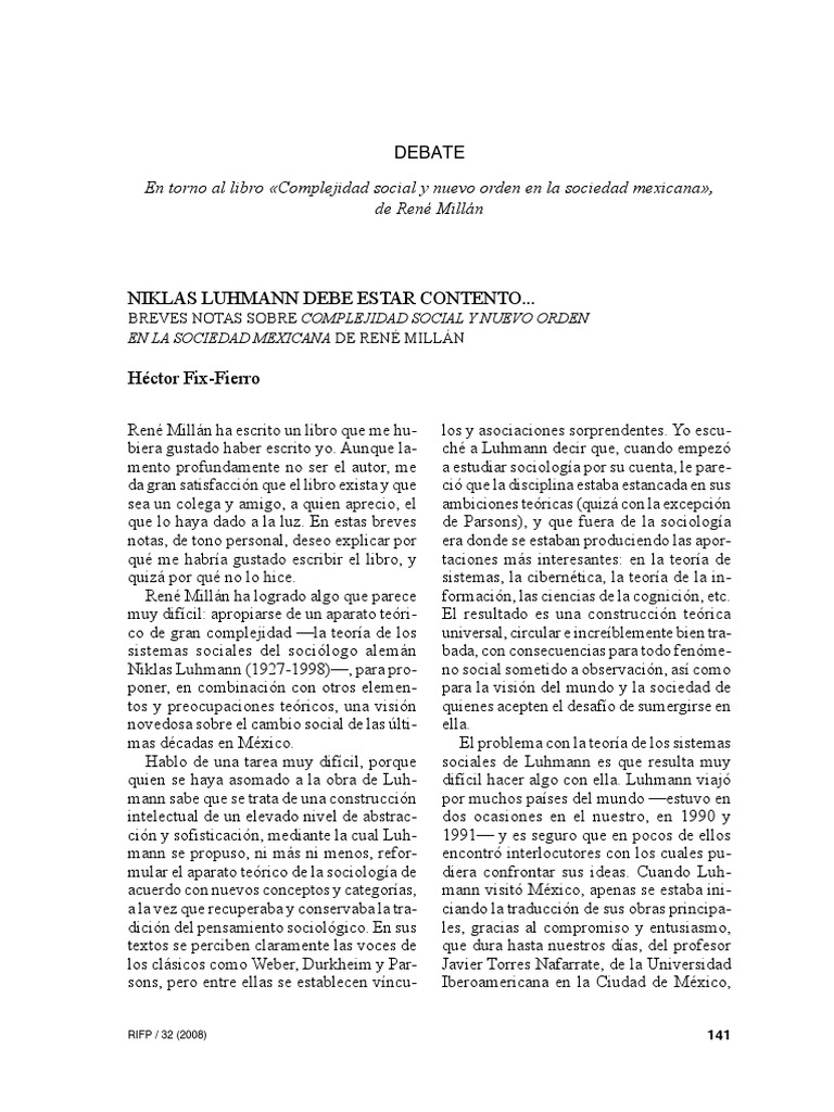 Debate Rene Millan Complejidad Social y Nuevo Orden en La Sociedad ...