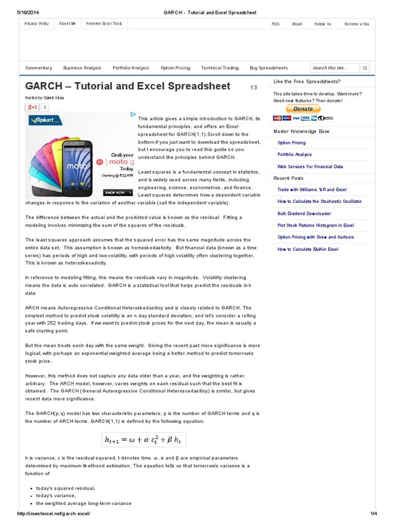 GARCH - Tutorial and Excel Spreadsheet | PDF | Errors And Residuals ...