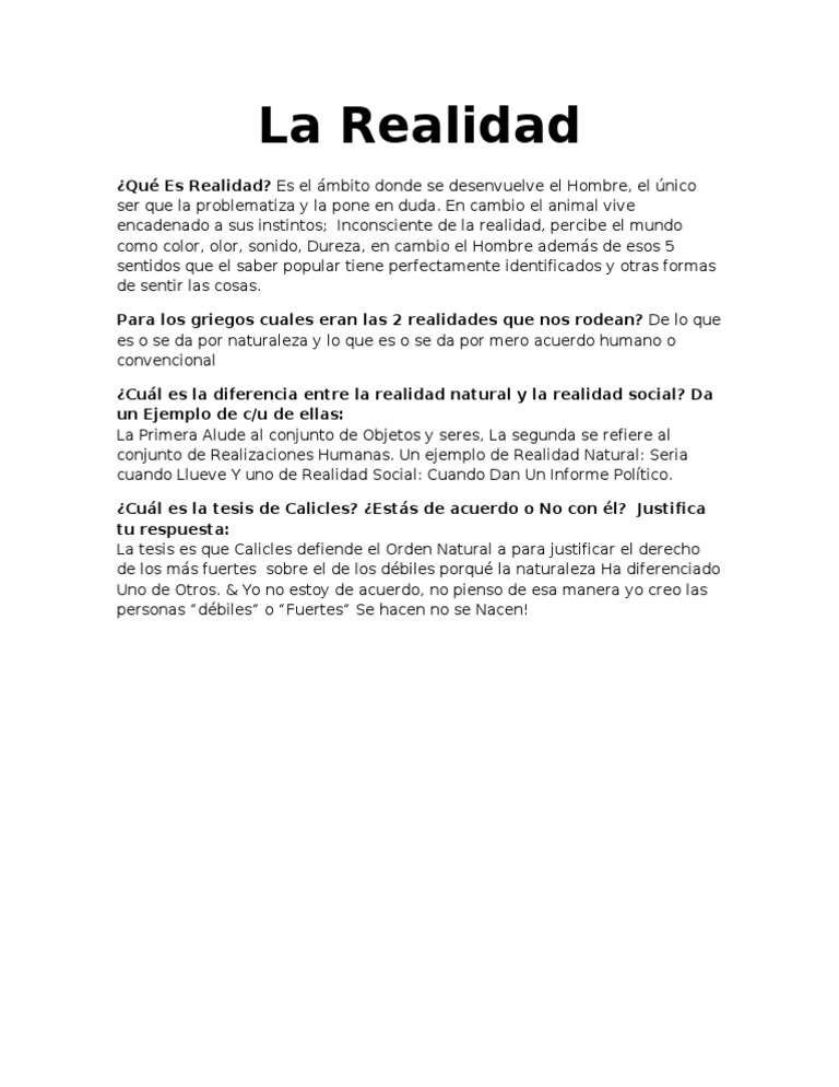 Definición y Tipos de Realidad | PDF | Naturaleza | Teorías filosóficas