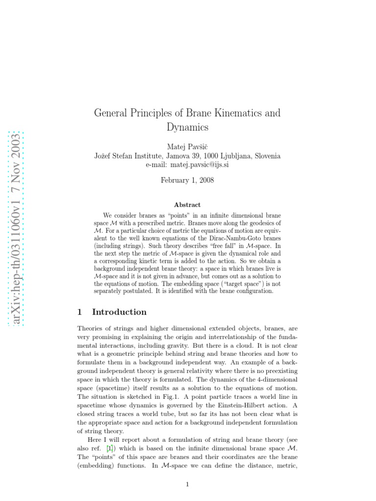 General Principles of Brane Kinematics and Dynamics | PDF | Tensor | Scientific Theories