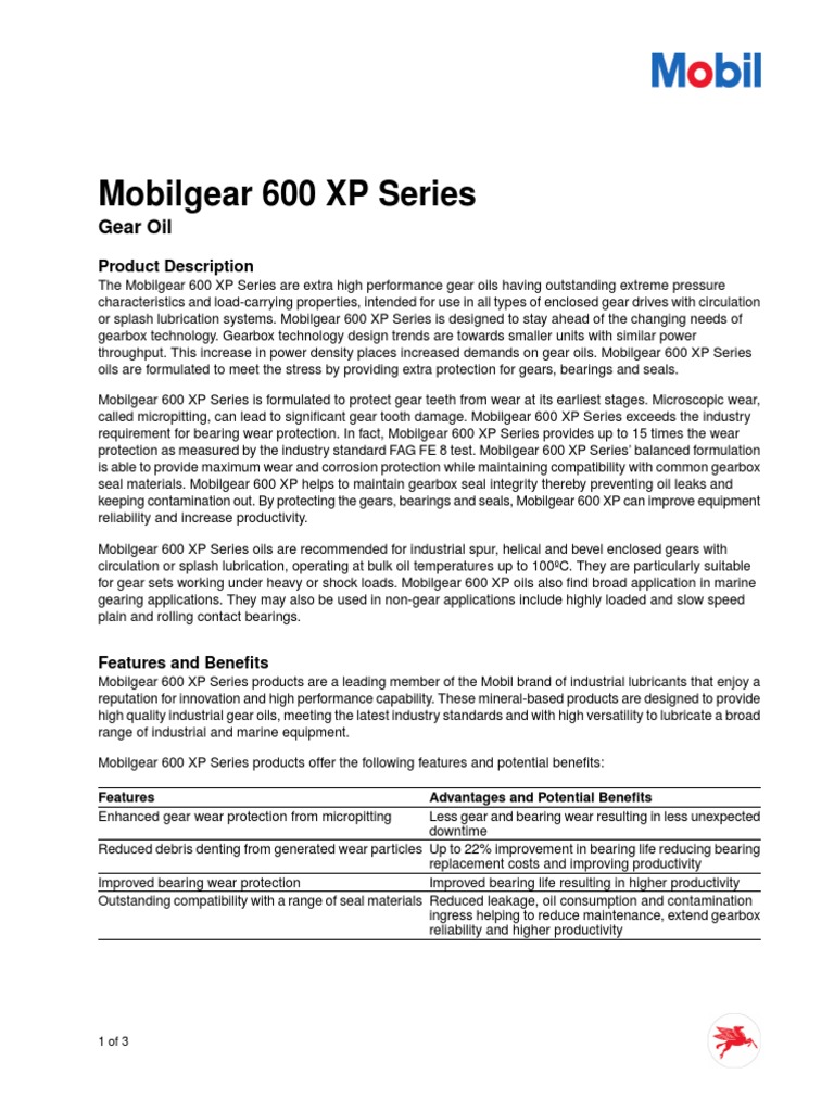 Mobilgear 600 XP Series | PDF | Gear | Bearing (Mechanical)