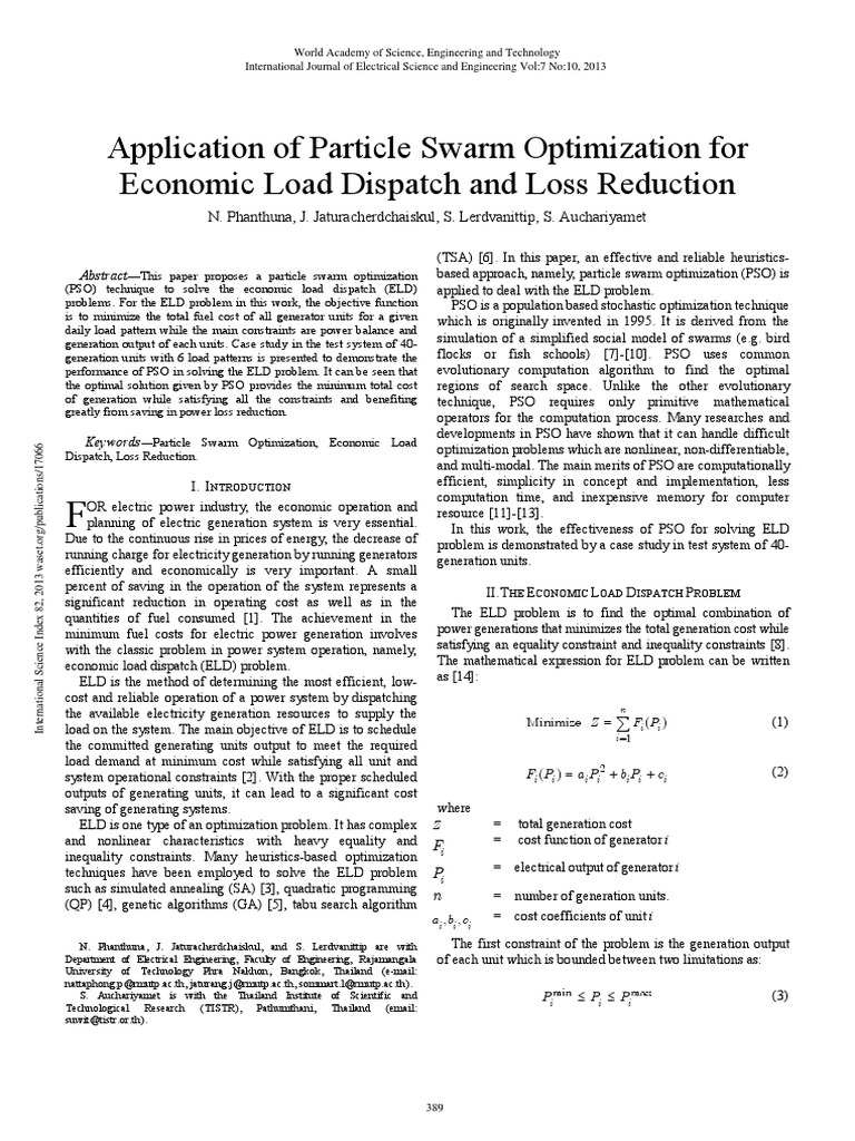 Application of Particle Swarm Optimization For Economic Load Dispatch ...