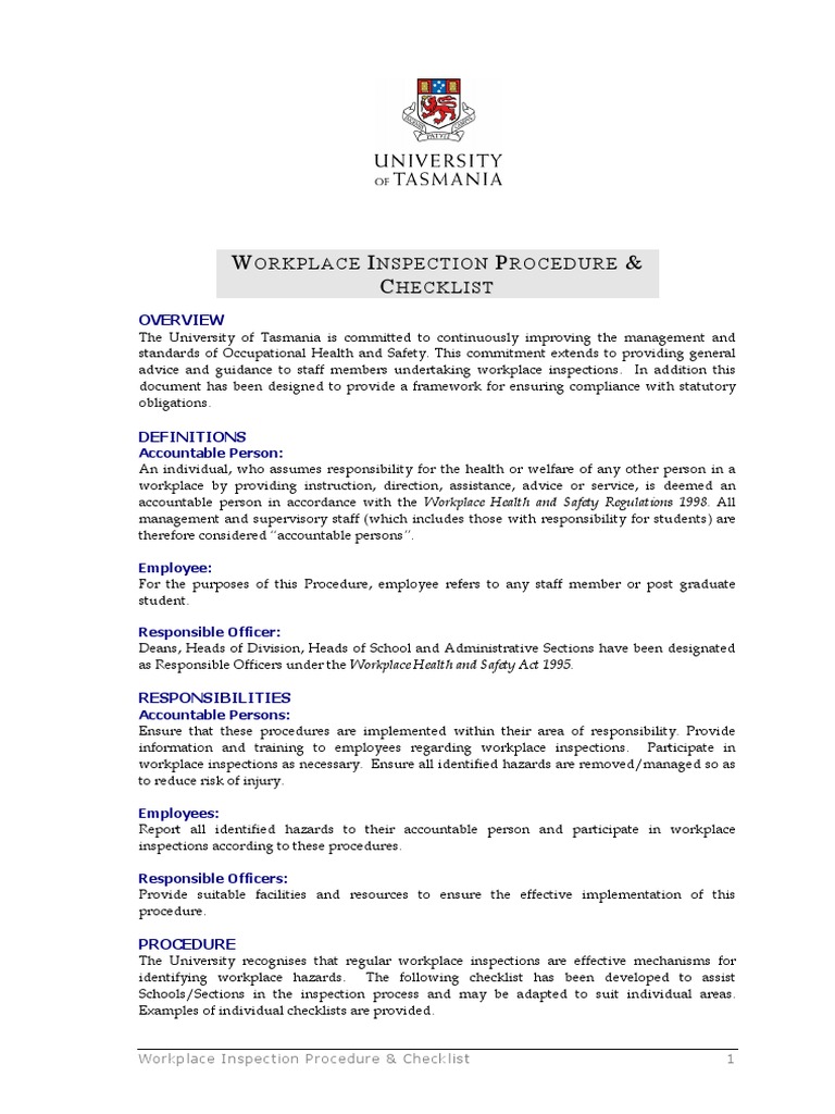 Contoh Workplace Inspection Procedure and Checklist PDF 1.1MB | PDF ...