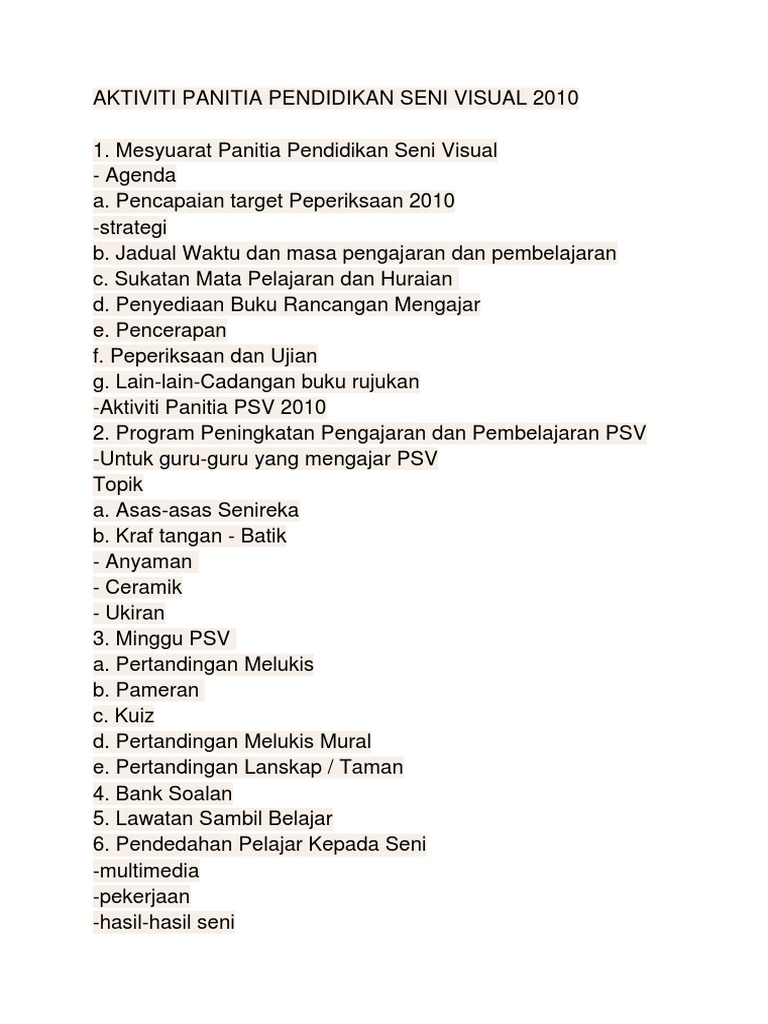 Contoh Aktiviti Panitia Pendidikan Seni Visual 2010 | PDF | Karier & Perkembangan | Seni