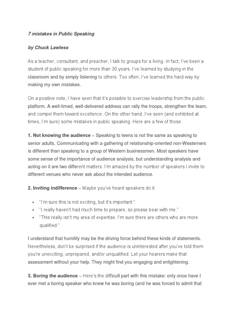 7 Mistakes in Public Speaking | PDF | Public Speaking | Cognition
