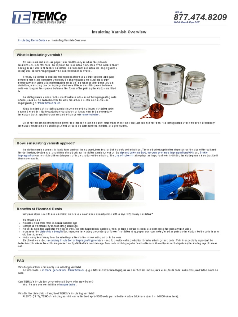 Insulating Varnish for Electrical Coils | PDF | Insulator (Electricity ...