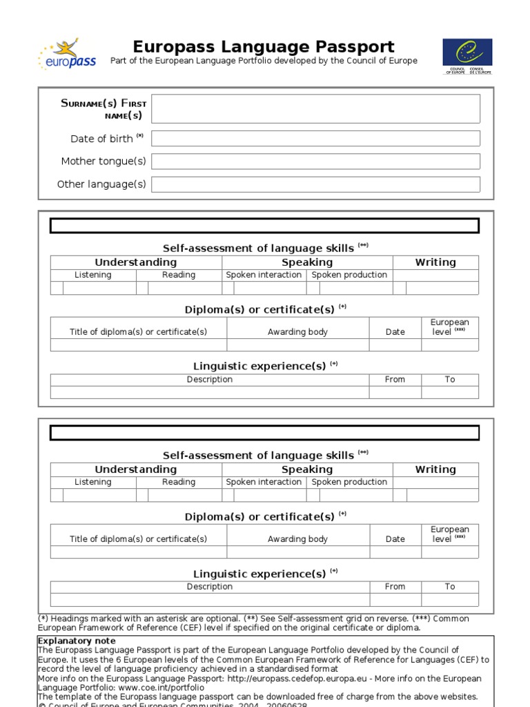 Europass Template | Conversation | Fluency